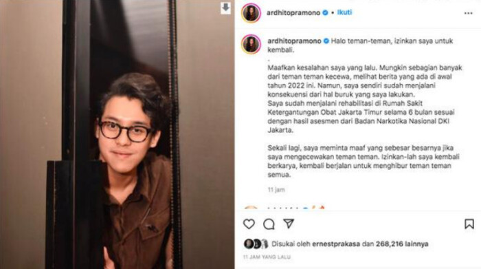 Ardhito Pramono Minta Maaf Lewat Instagramnya: Izinkan Saya Kembali ...